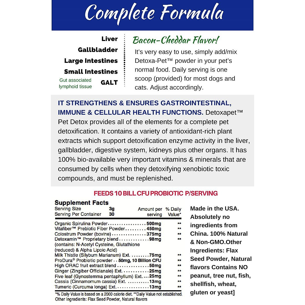 DETOXA-PET Powder, Powerful Nutritional Supplement for Pets, Works Wonders! Dog & Cat Detox, Liver Detox for Dogs, Cats,10 Bill CFU Probiotics, Enzymes, Herbs, Vitamins, Minerals, Immediate Benefits!