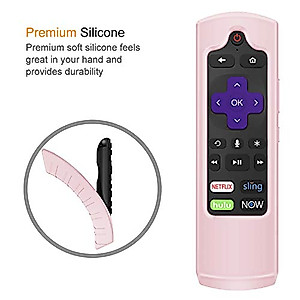 CaseBot Remote Case for Roku Voice, Roku Express HD / 4K+, Ultra LT Enhanced Voice, Express 3930, Premiere+ 3921, Streaming Stick+ Remote, Honey Comb Anti Slip Shockproof Silicone Cover, Pink Sand