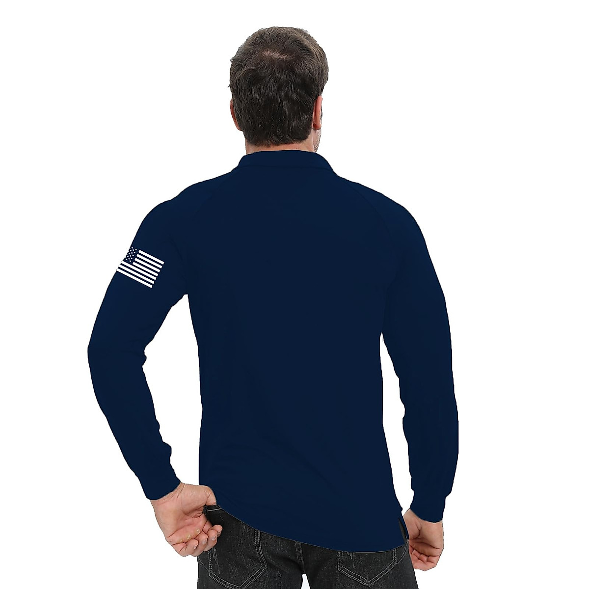 H HYFOL Long Sleeve Polo Shirts for Men Graphic Stretch Casual American Patriotic Raglan Golf Polos for Men(Navy Blue,XL)