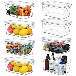 8 Pcs Clear Plastic Storage Bins with Lids Fridge Organizers Kitchen Stackable Clear Containers for Organizing Pantry Storage Bins for Refrigerator Bedroom Bathroom Office