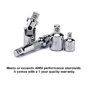 CASOMAN 10-Piece Socket Accessory Set, 1/4-inch, 3/8-inch,1/2-inch Drive, Includes Socket Adapters, Extension Bars and Universal Joints, CR-V, Mirror Finish