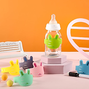 12 Pcs Baby Bottle Labels for Daycare, Silicone Daycare Bottle Labels Day Care Essentials Reusable Waterproof Water Bottle Name Bands in Shape Design with Marker Pens, 6 Colors (Rabbit Style)