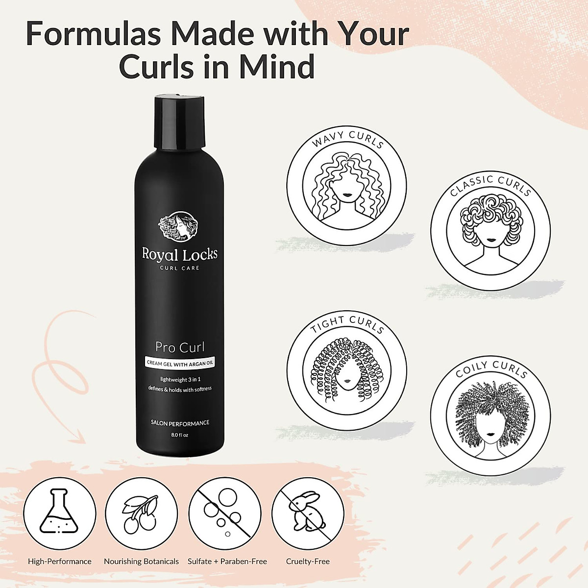 Royal Locks Pro Curl Cream Gel + Clean Curls Shampoo Trial - Lightweight Curl Defining Cream, plus Gentle Curl Friendly pH Balanced Cleansing (7.5 fl oz & 3 fl oz)