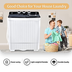 Kumcahom Portable Washing Machine 26Lbs Capacity Washer and Dryer Combo Twin Tub Laundry Washer(18Lbs) & Spinner(8Lbs) with Built-in Gravity Drain Pump,for Apartment,Dorms,RV Camping (black+white)