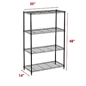 Displays By Jack 4 Tier Wire Shelving Unit Storage Rack, Metal Heavy Duty Utility Organizers, Organization Units for Products Plant Pantry, Garage, Durable Shelf Stand, Black, 14" W x 30" L X 48" H