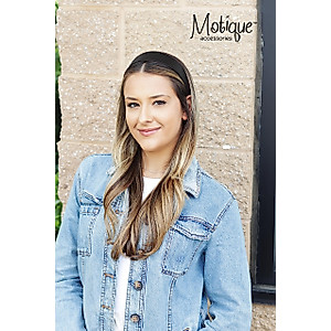 Motique Accessories Black 2 Inch Wide Leather Like Headband Solid Hair band for Women and Girls