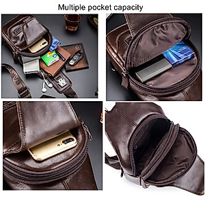 BULLCAPTAIN Sling Bag Genuine Leather Crossbody Backpack Outdoor Travel Chest Bag Daypack (Brown)