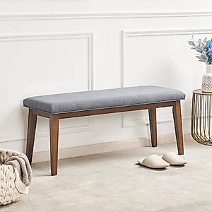 kinmars Upholstered Bench for Bedroom End of Bed,42.5-inch Entryway Bench for Living Room,Dining Bench with Padded Seat and Solid Wood Leg for Kitchen Bedroom,Indoor and Hallway (Bench, Grey)