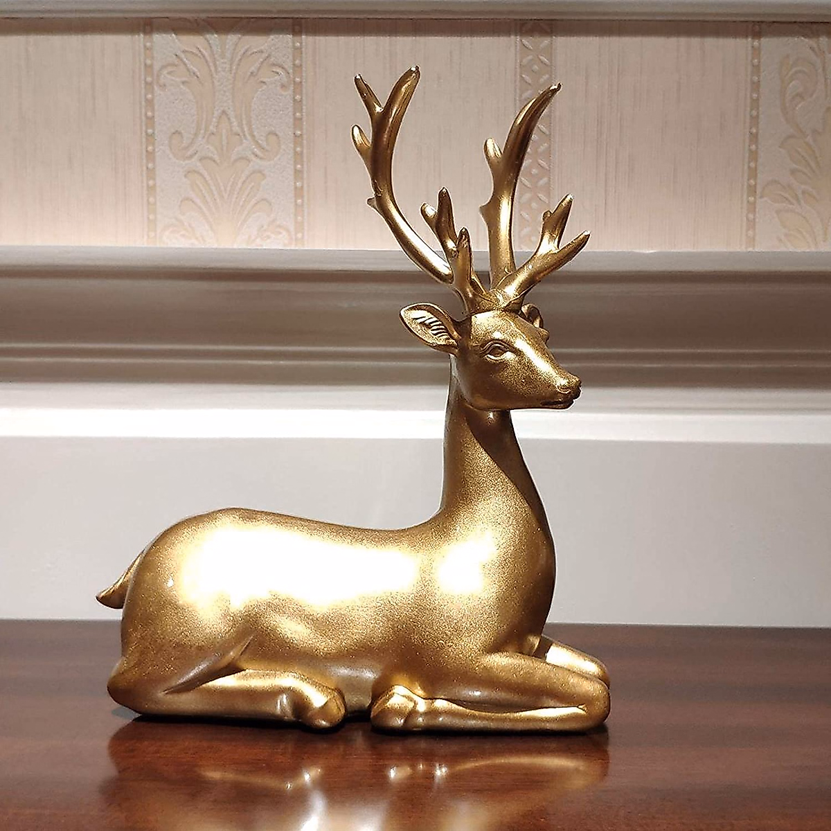 1 Pair Resin Deer Statue Reindeer Figurine Deer Ornaments Elk Statue Reindeer Sculpture Deer Figurine Statue Props for Xmas Home Office Decor - Golden