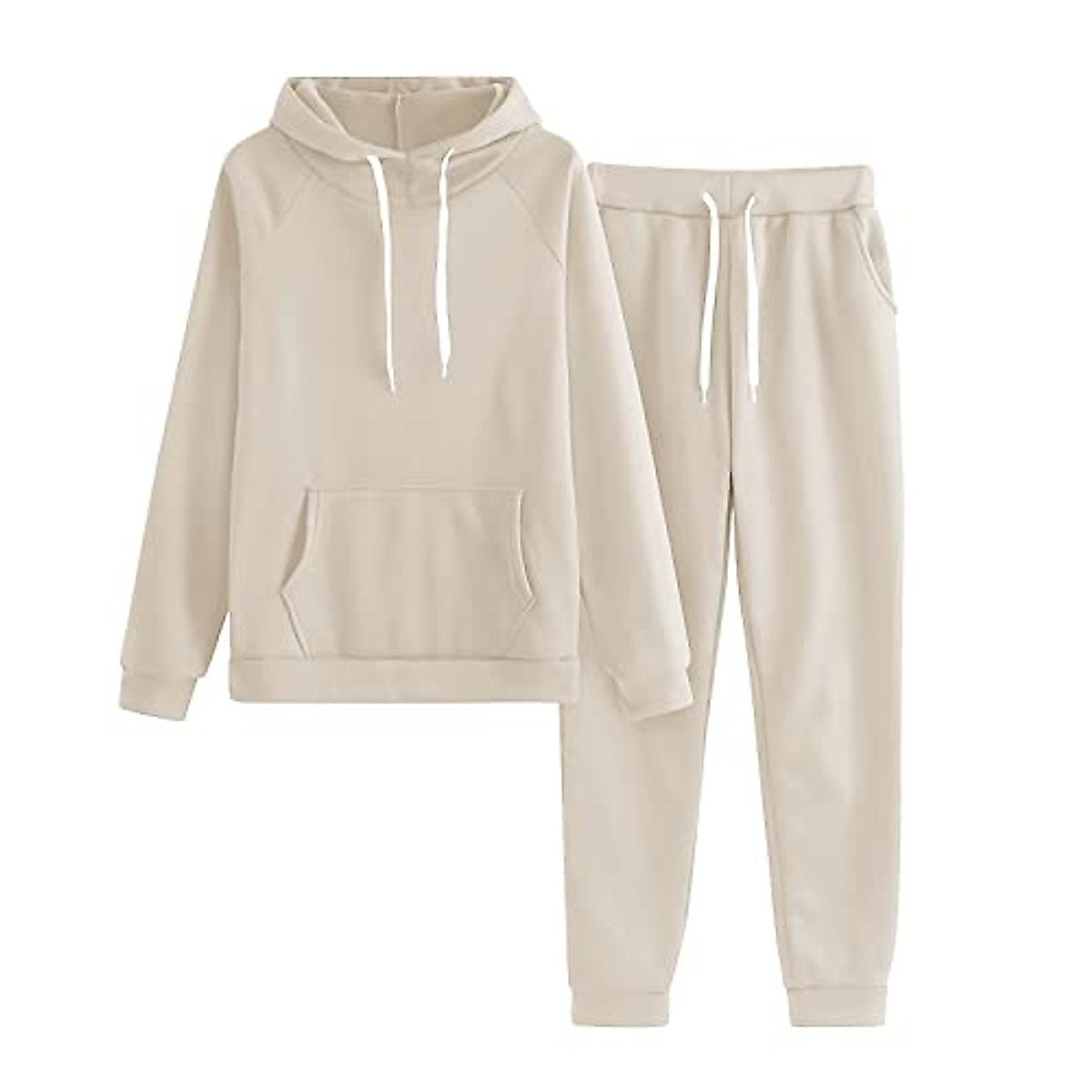 Women's 2023 Fall 2 Piece Outfits Long Sleeve Hooded Sweatshirt and Sweatpants Jogging Suits Sweat Loungewear Sets Men's Tracksuits High Waist Jogger Sweatpants Set A4-Beige, Medium