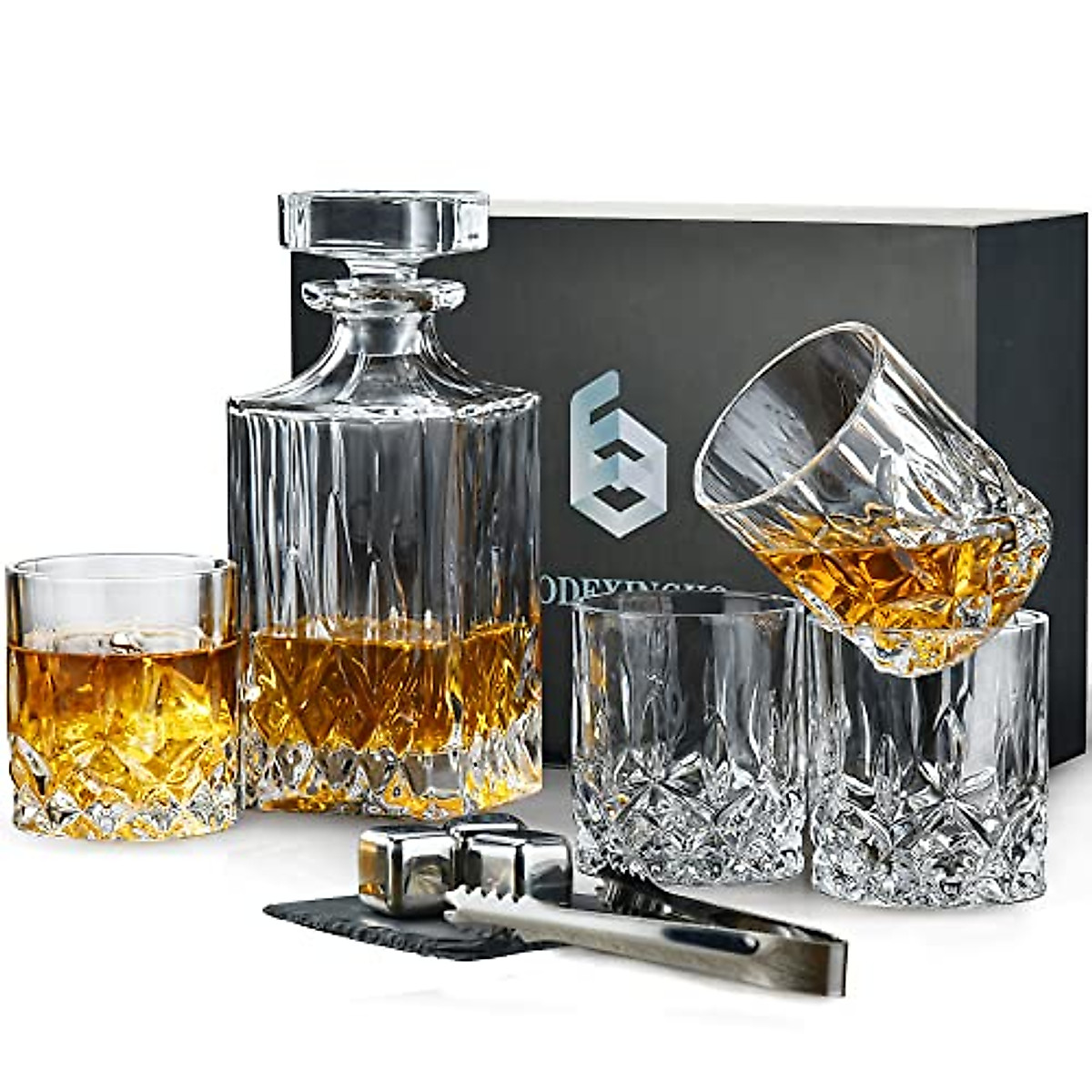 WODEXINGKO Whiskey Decanter Sets for Men, Classic Whiskey Decanter Set with Glasses, Liquor decanter for Bourbon, Scotch, Vodka - Whiskey gifts for men. Bourbon gifts for men. Transparent