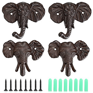 Sumnacon Cast Iron Coat Hook, 4PCS Wall-Mounted Coat Hook for Key Bag Towel Cup,Heavy Duty Towel Hook for Bathroom Kitchen Entrance Cloakroom,Elephant