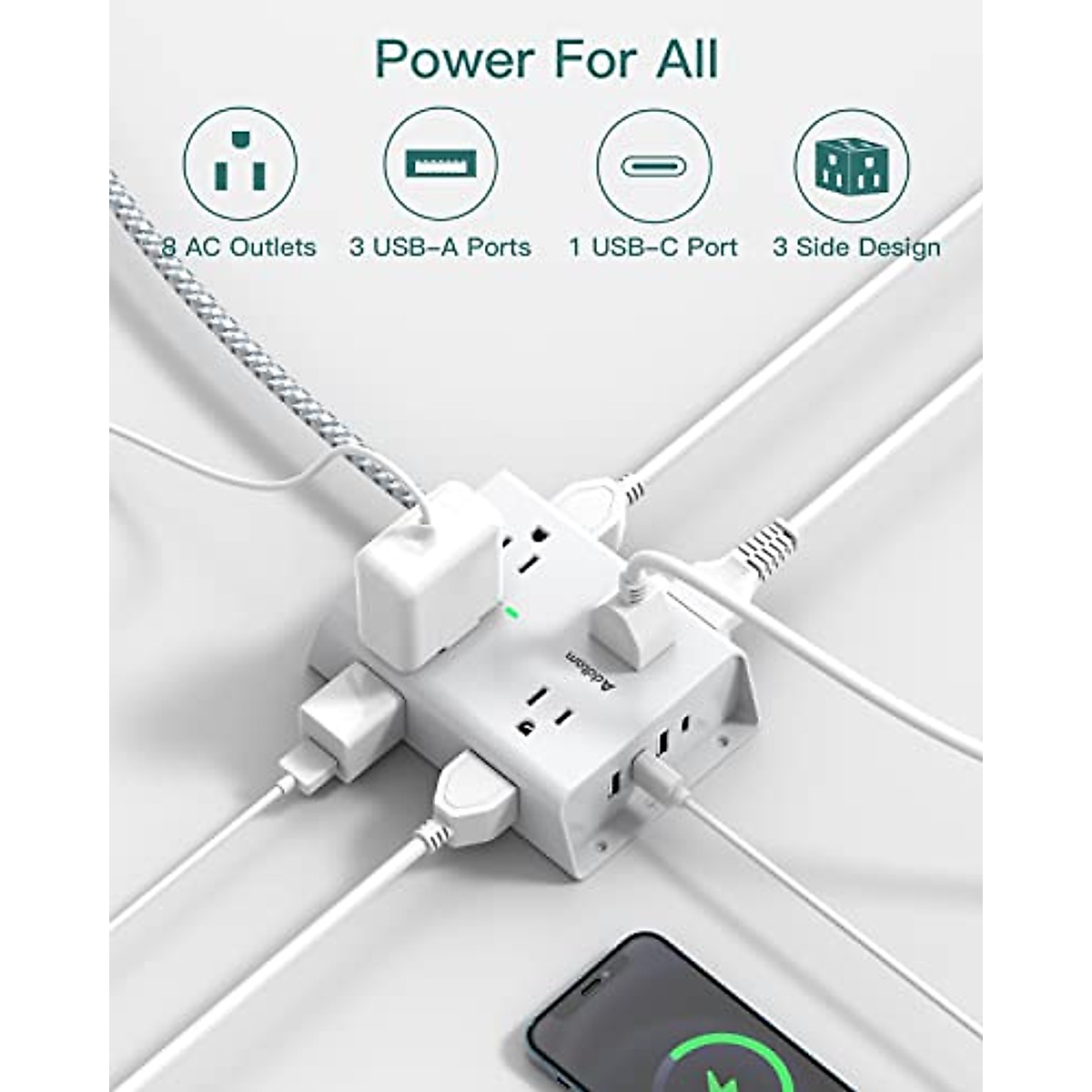 Surge Protector, Outlet Extender with Night Light, Addtam 5-Outlet Splitter and 4 USB Ports and 10Ft Surge Protector Power Strip with 8 AC Outlets and 4 USB Ports(1 USB C), for Home, Office and Dorm