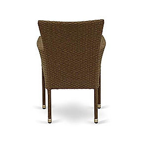 East West Furniture Oslo 7 Piece Outdoor Wicker Patio Furniture Sets Consist of a Rectangle Bistro Table with Glass Top and 6 Balcony Armchair with Cushion, 36x60 Inch, Brown