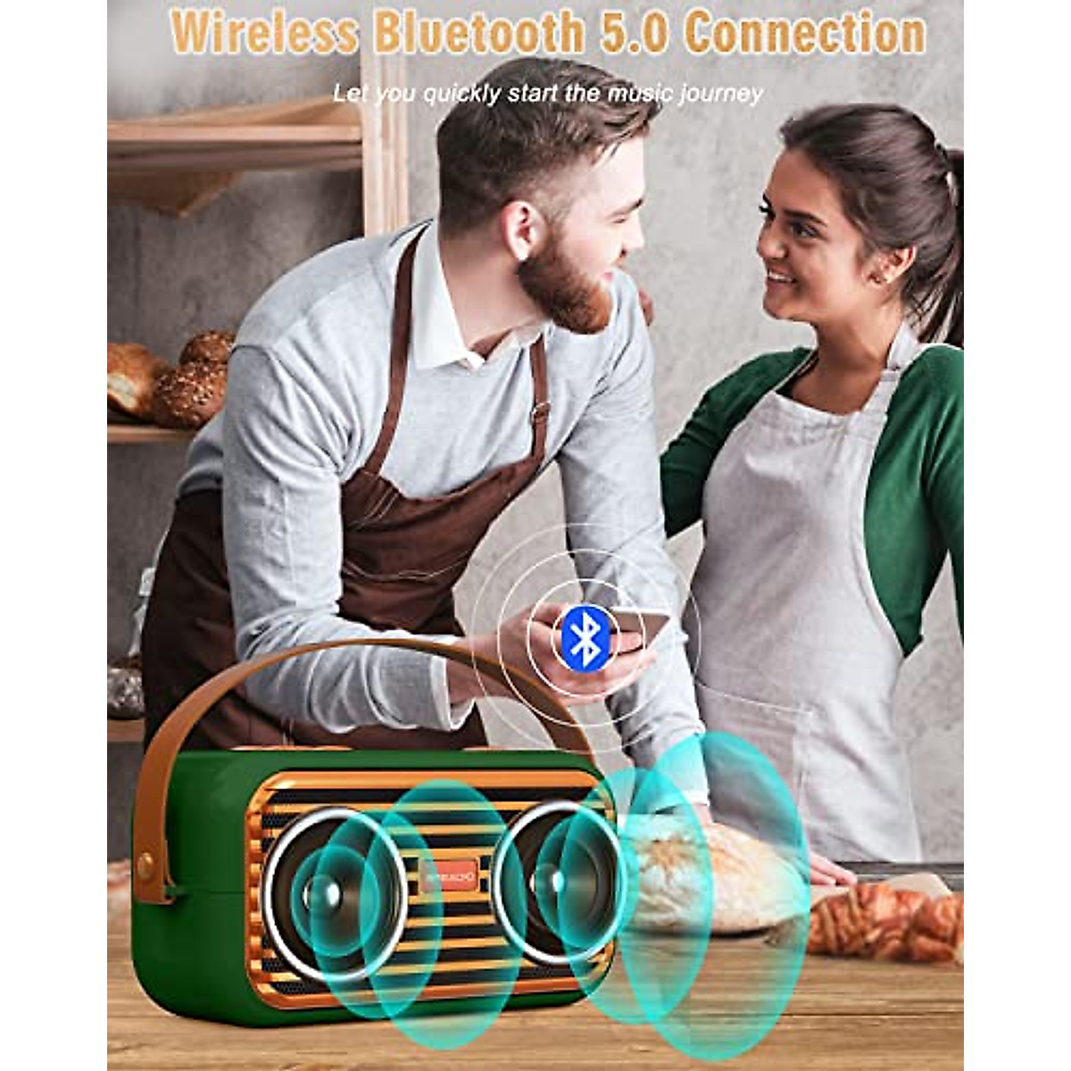 Greadio Vintage Speaker, Retro Bluetooth Speaker with 16W Stereo Sound Rich Bass Dual Speakers, Bluetooth 5.0, Support Hands-Free Call TF/AUX/U-Disk for Gift, Party, Travel, Office,Home (Green)