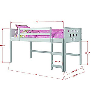 Donco Kids 780A-TW-750C-TB Circles Low Loft Bed with Pink Tent, Twin, White