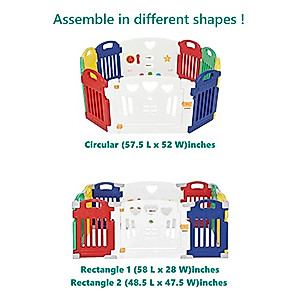 Dream On Me Imagination Station 10 Panel Playpen, Secure & Stable, Hinged Door, Secure Child-Proof Locking System, Non-Slip Rubber Feet, Durable, Non-Toxic Plastic, Use Indoors and Outdoors Multi