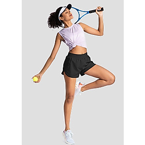 Soothfeel Womens Running Shorts with Zipper Pockets High Waisted Athletic Gym Workout Shorts for Women with Liner Black