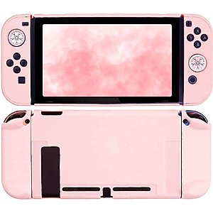 FANPL Pink Case for Nintendo Switch, Hard Shell Cute Protective Case Cover for Switch and Joy Con Controller with 2 Flower Thumb Grips - Comfortable Touch (Sakura Pink)