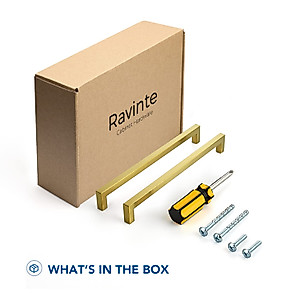 Ravinte 30 Pack Squre Cabinet Pulls 10 Inch Brushed Brass Kitchen Cabinet Handles Gold Kitchen Hardware for Cabinet Drawer Pulls Square Bar Cabinet Pulls Drawer Handles