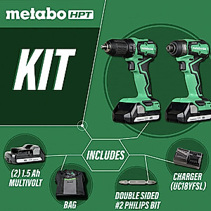 Metabo HPT Cordless 18V Drill and Impact Driver Combo Kit | Sub-Compact | Brushless Motor | Lithium-Ion Batteries | Lifetime Tool Warranty | KC18DDX