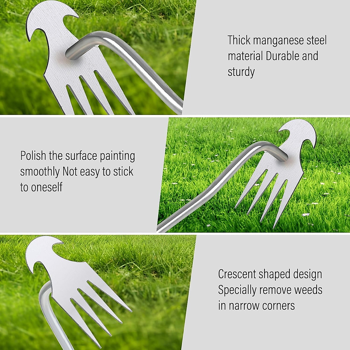 Weed Removal Tool, 2024 New Garden Weeding Tools Manganese Steel Hand Weeder Tool with Handle, 4 Teethes Dual Purpose Manual Weeders Tool Weed Pulling Tool for Garden (Rubber Handle)