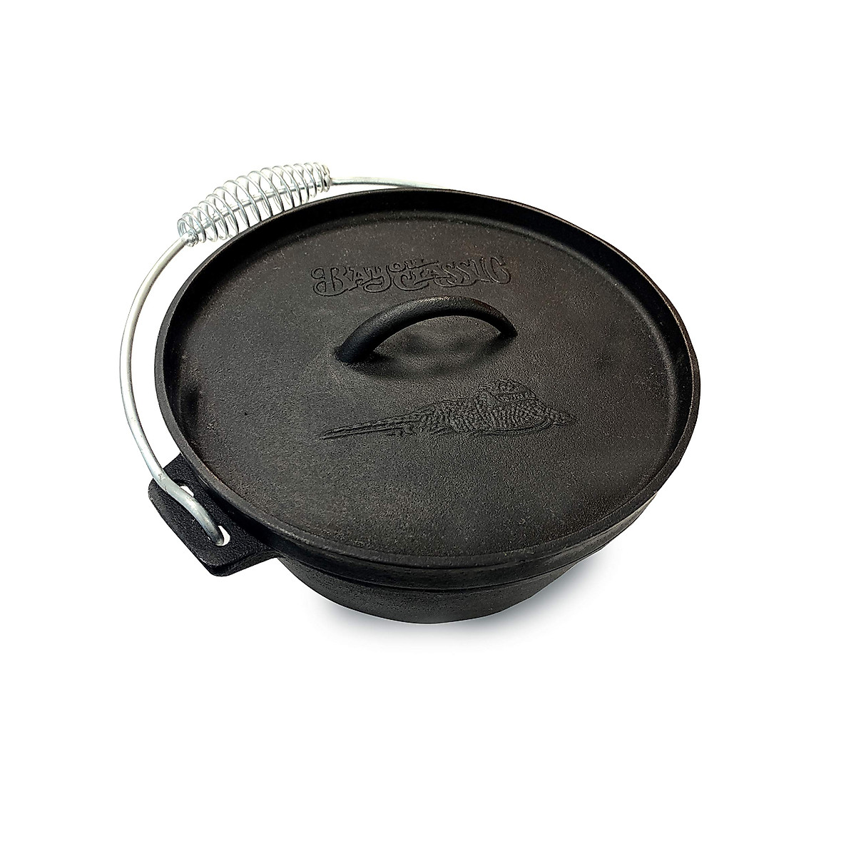 Bayou Classic 7402 2-qt Cast Iron Dutch Oven Features Flanged Camp Lid Stainless Coil Wire Handle Grip Perfect To Use Over A Campfire To Prepare One-Pot Meals Bake Cornbread Biscuits or Cobbler