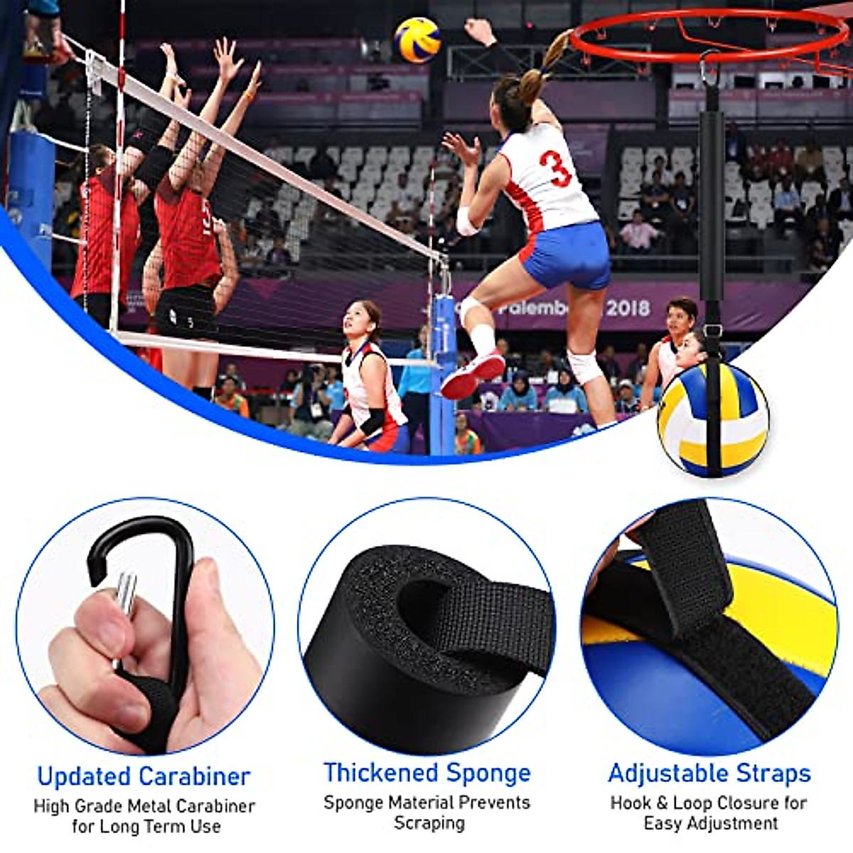 TOBWOLF Volleyball Spike Trainer, Volleyball Spike Training System for Basketball Hoop, Volleyball Equipment Training Aid Improves Serving, Jumping, Arm Swing Mechanics and Spiking Power