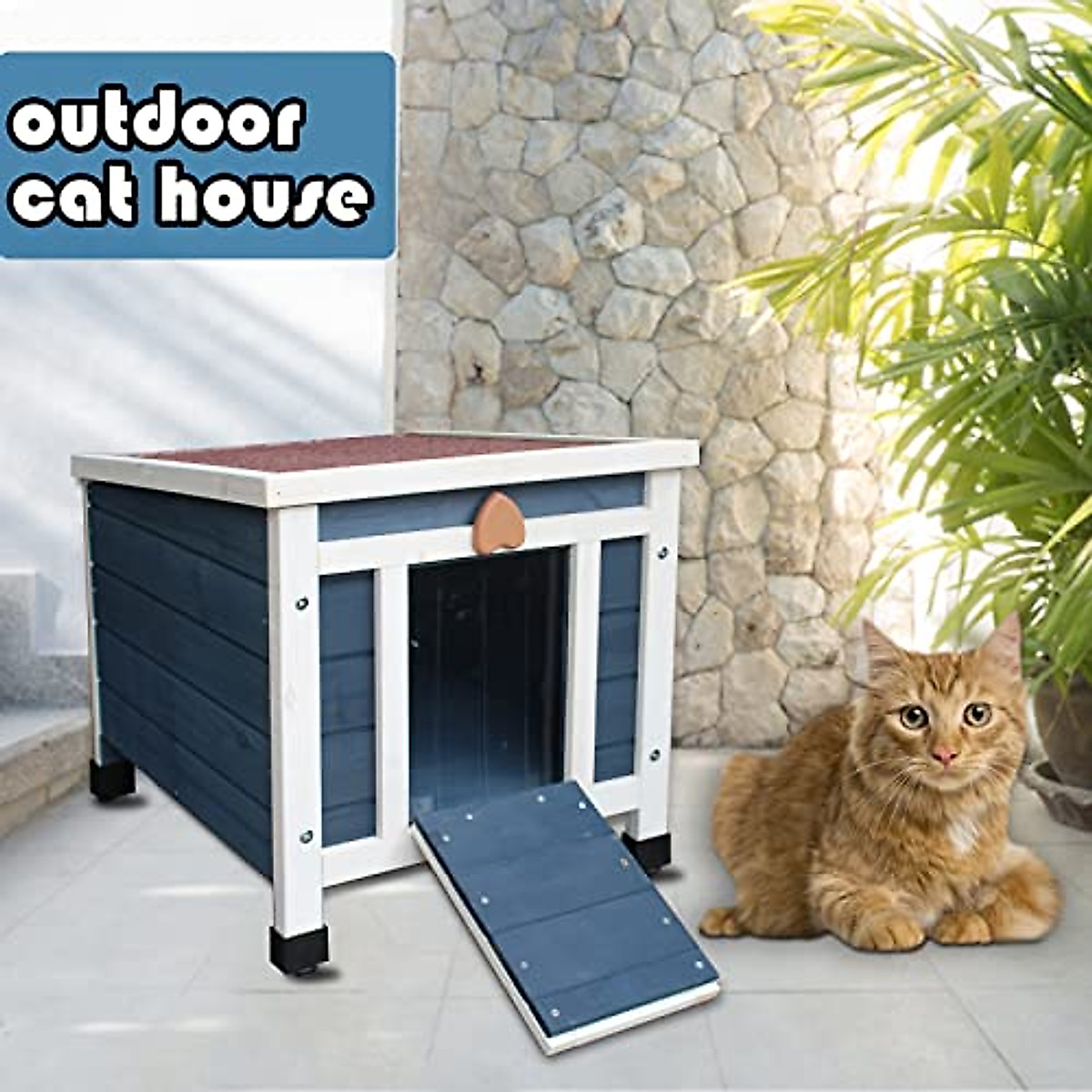 Rockever Outdoor Cat House, Feral Cat House Outdoor Weatherproof with Escape Door and Clear Windows for 2 Cats (Grey