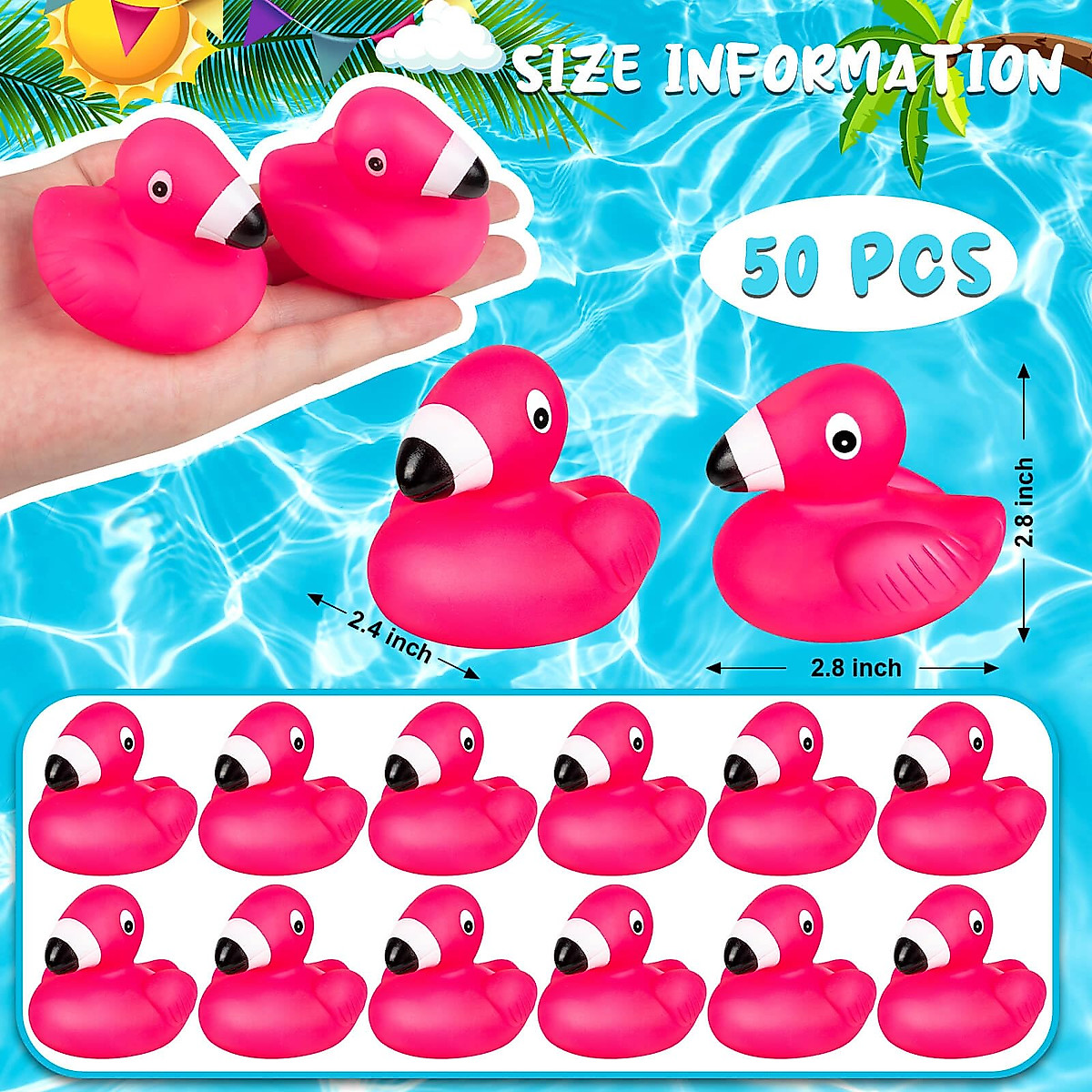 Flamingo Rubber Duckies for Kids, 12PCS Pink Flamingo Duck Bath Toys Cute Floating Squeaky Mini Rubber Ducks for Baby Shower, Cake Decoration, Classroom Carnival Prizes