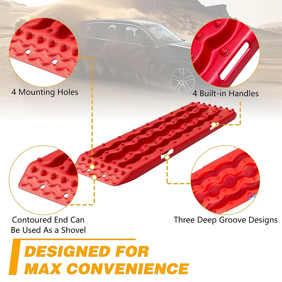 LILYPELLE Off Road Traction Boards, 2PCS Recovery Tracks Traction Mat for 4x4 Vehicle Truck SUV Car Offroad Sand Snow Mud Emergency Tire Traction Pads, Red