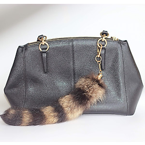 2 pcs 10inches Authentic Raccoon Tail Fur Skin Halloween Party Cosplay Toy Handbag Accessories Key Chain Ring Hook