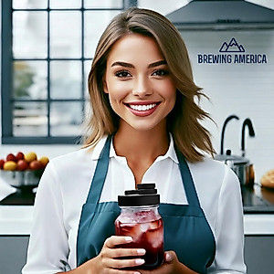 Brewing America Glass Mason Jar Pitcher with Lid - Ball Jars, 1 Quart (32 oz) with Black Wide Mouth Mason Jar Pour Lid, 2-Pack