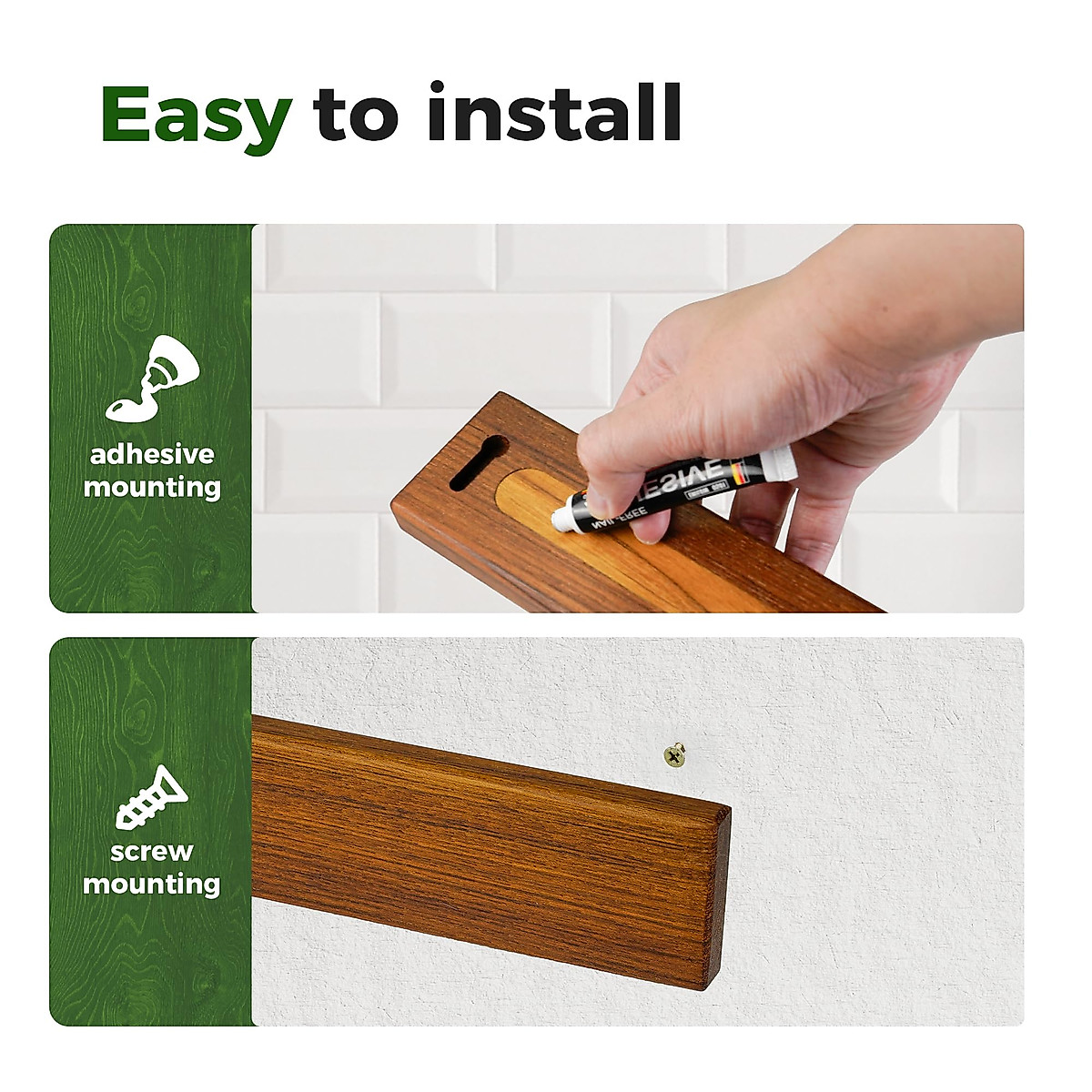 Utoplike Teak Magnetic Knife Strip, Magnet Knife Holder 15" Wall Mounted with Strong Continuous Magnet, No Drilling Required, Organizes Knives, Keys, Utensils for Kitchen