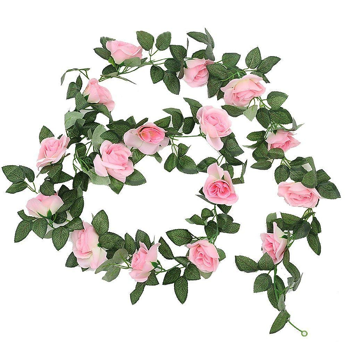FAMI 4PCS(28.8 FT,16 Flowers) Artificial Rose Vine Garland Silk Flower Hanging Baskets Plants for Indoor Outdoor Home Wedding Arch Garden Wall Decor-Pink