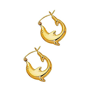 14k Yellow Gold Dolphin Hoop Earrings - 18x22 mm, 1.5gr.