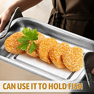 Breading Trays Set of 3 Large 10.4 x 7.7 x 1.9 Inch Stainless Steel Breading Pans with Tong for Dredging Chicken Breasts and Marinating Meat, Food Prep Trays for Breadcrum Dishes, Schnitzel