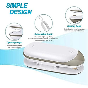 Mini Bag Sealer 2-in-1, Heat Sealer,Handheld Heat Vaccum, Portable Heat Vacuum Sealers with Hook, Heat Sealer with Cutter For Plastic Bags and Food, Mini Portable Sealer for Snacks, Resealer Machine Keep Food Fresh, Battery Not Included