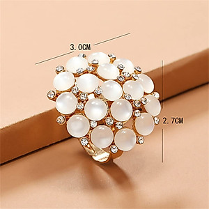 Dtja Round CZ Cat Eye Flower Statement Ring for Women Girls Gold Plated Adjustable Wedding Promise Open Finger Band Rings Comfort Fit Fashion Birthday Anniversary Valentine Jewelry Gift