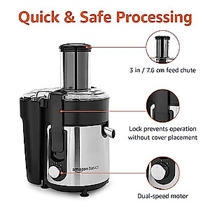 Amazon Basics Wide-Mouth, 2 speed centrifugal juicer, Black, 33.8 ounce / 1000 ML