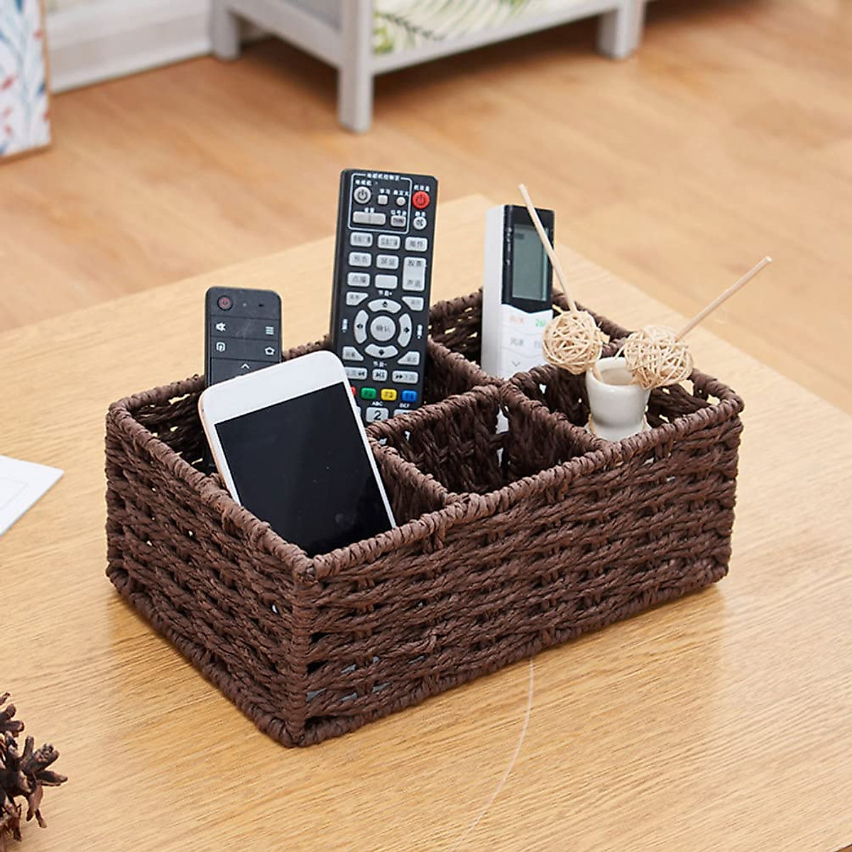 Cabilock Tv Stand Woven Baskets 6-Section Wicker Baskets for Shelves:Hand-Woven Seagrass Storage Baskets Multiuse Wicker Basket for Organizing Towels and Toiletries Wicker Storage Basket Home Decor