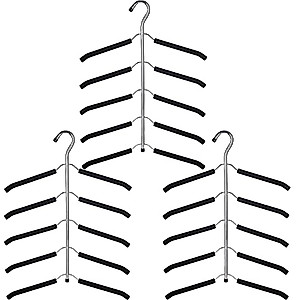 JFFLYIT Blouse Tree Hangers Multi-Layer Clothes Hangers 3 Pack 5 in 1 Non Slip Space Saving Closet Organizer Stainless Steel Shirt Hangers Coats Hangers（Black）