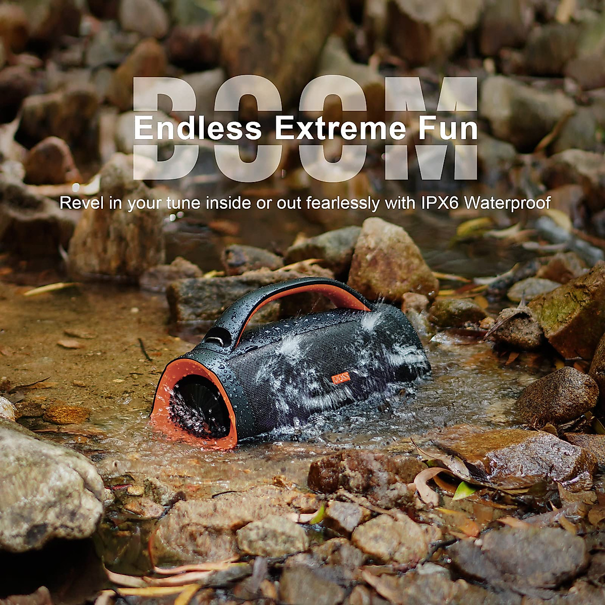 DOSS Extreme Boom+ IPX6 Waterproof Outdoor Speaker with 100W Massive Sound, Extra Bass, 20H Playtime, Built-in Power Bank, Mixed Color Light, Bluetooth Speaker for Camping, Beach, Outdoor