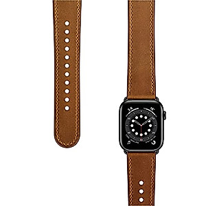 OUHENG Compatible with Apple Watch Band 49mm 45mm 44mm 42mm 41mm 40mm 38mm, Genuine Leather Bands Strap for iWatch Ultra SE2 SE Series 8 7 6 5 4 3 2 1 (Retro Brown/Black, 49mm 45mm 44mm 42mm)
