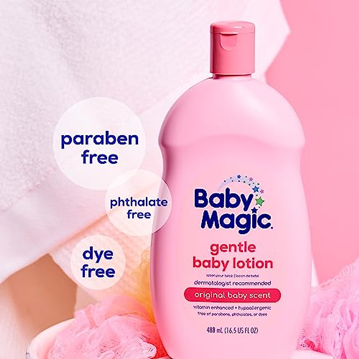 Baby Magic Gentle Baby Lotion | 16.5 Fl Oz (Pack of 6) | Vitamins & Aloe, Pink (705544), Original Baby Scent