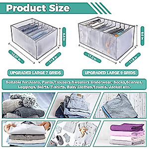 2 Pcs Wardrobe Clothes Organizer Upgrade Foldable Pants Clothes Drawer Organizers Large Washable Compartment Storage Box for Jeans T-shirts Leggings(7 Grids)