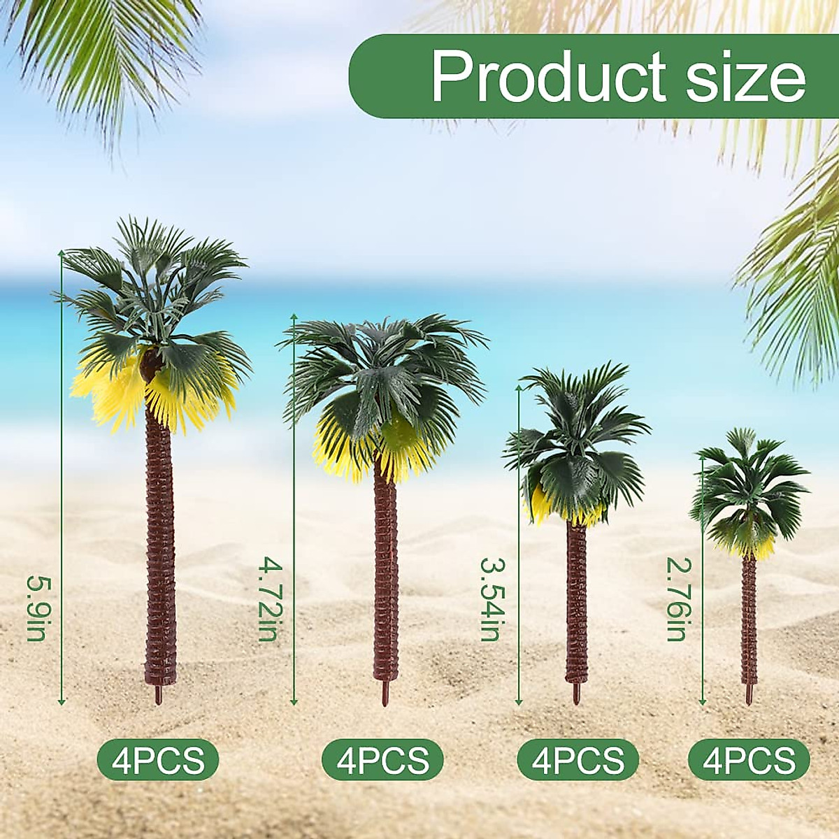 HUIANER Palm Tree Model Trees, Miniature Palm Trees Mixed 4 Size Fake Plastic Trees with No Stands for DIY Scenery Landscape Cake Decoration（16Pcs 2.76" - 5.9"）