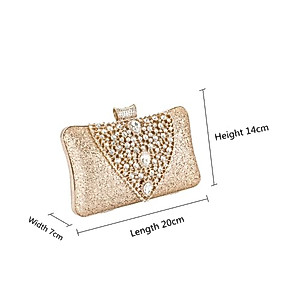 Womens Fashion Luxury Sparkly Rhinestone Sequin Glitter bag Clutch Evening Handbag Shoulder Bags Purse for Wedding Bridal Party Prom (gold)