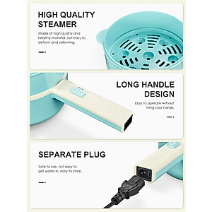 Yabano Electric Pot, 850W Non-Stick Electric Hot Pot with Steamer,1.6L Noodles Cooker with Dual Power Control, Portable Pot For Dorm, Office, Travel with Silicone Spatula Included, BPA Free, Aqua