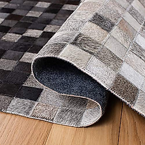 SAFAVIEH Studio Leather Collection 5' x 8' Ivory / Black STL813A Handmade Mid-Century Modern Leather Area Rug